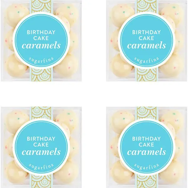 SUGARFINA Birthday Cake Caramels Set Of 4 Candy Cubes - Blue