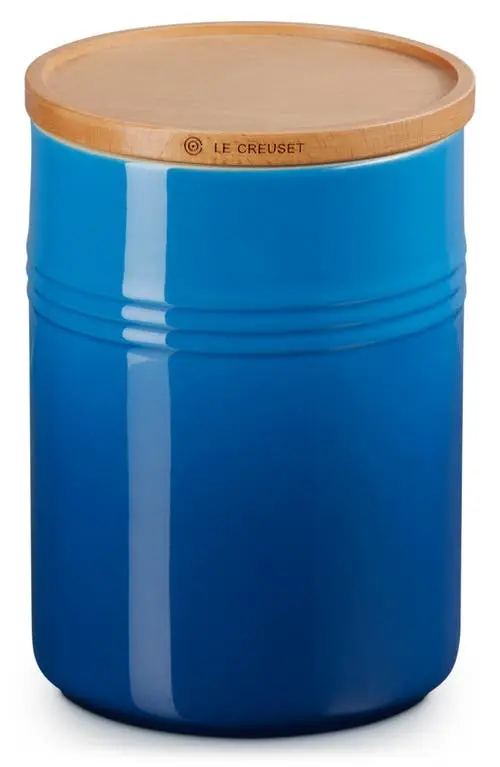LE CREUSET Glazed Stoneware 2 1/2 Quart Storage Canister With Wooden Lid - Marseille