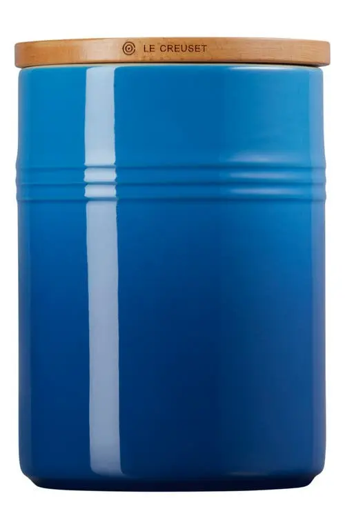 LE CREUSET Glazed Stoneware 2 1/2 Quart Storage Canister With Wooden Lid