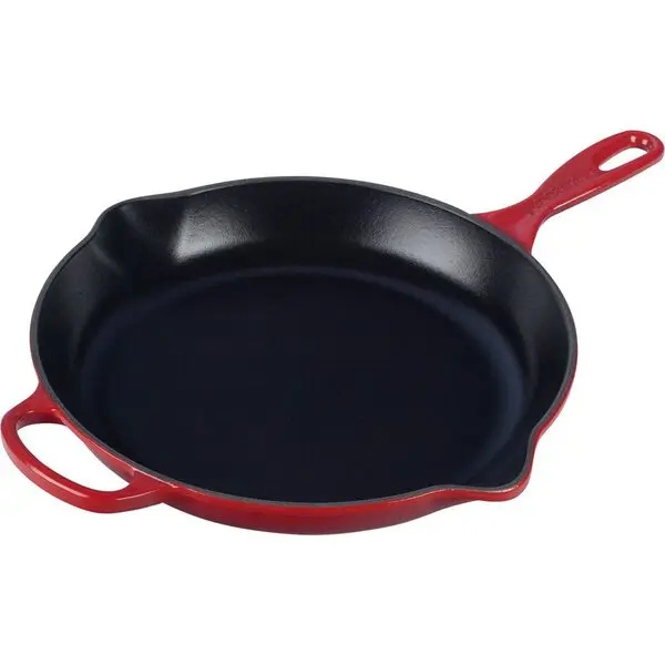 LE CREUSET Signature Handle Enamel 11 3/4 Inch Cast Iron Skillet - Cherry