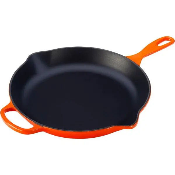 LE CREUSET Signature Handle Enamel 11 3/4 Inch Cast Iron Skillet - Flame