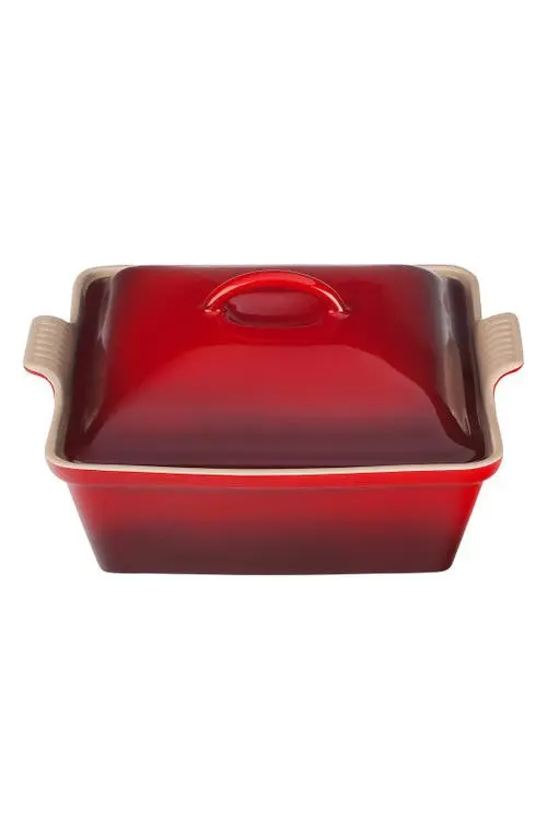 LE CREUSET Heritage 2 1/2 Quart Covered Square Stoneware Casserole - Cherry