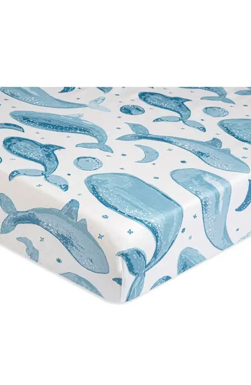CRANE BABY Cotton Sateen Fitted Crib Sheet - Blue Whale