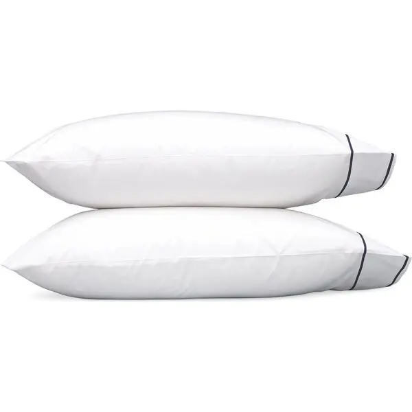 MATOUK Ansonia Set Of 2 500 Thread Count Pillowcases - White/ Navy