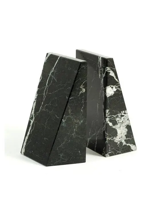 BEY-BERK Wedge Bookends - Black Zebra Marble