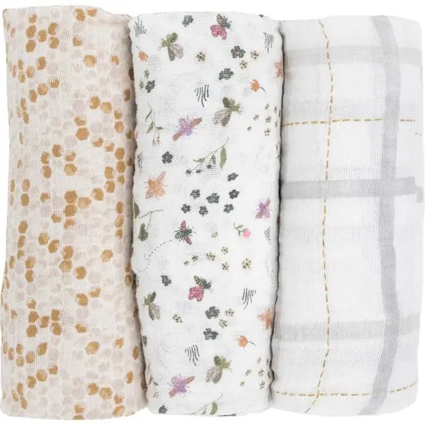 LITTLE UNICORN 3-pack Cotton Muslin Swaddle Blankets - Garden Bees