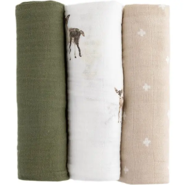 LITTLE UNICORN 3-pack Cotton Muslin Swaddle Blankets - Oh Deer