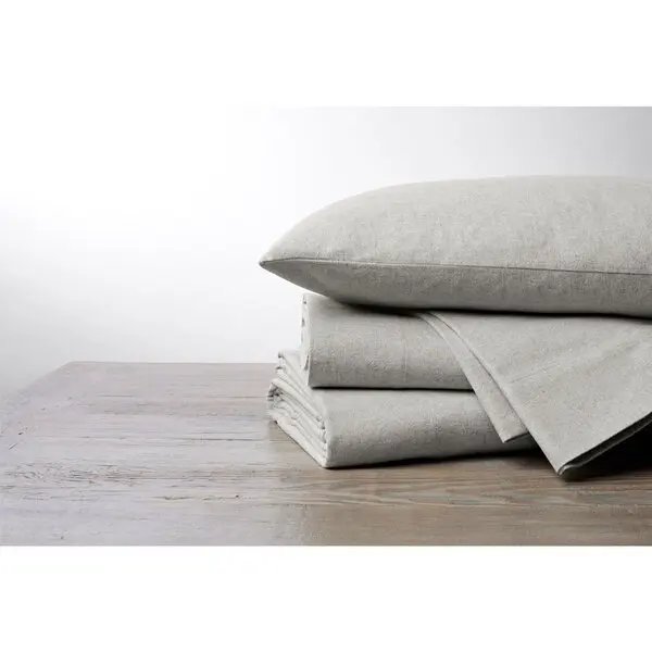 COYUCHI Cloud Brushed Organic Cotton Flannel Sheet Set - Pale Gray Heather