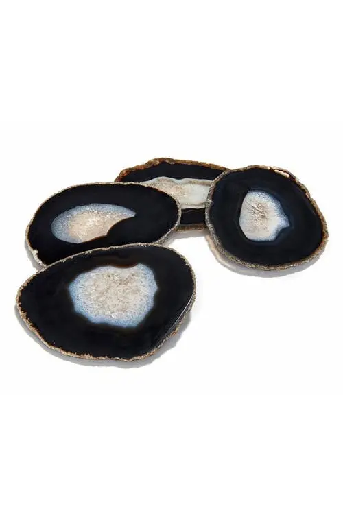 ANNA NEW YORK Pedra Set Of 4 Agate Coasters - Black And Tan