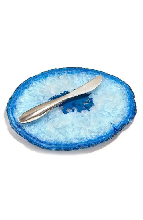 ANNA NEW YORK Ita Agate Cheese Plate & Forma Spreader - Azure