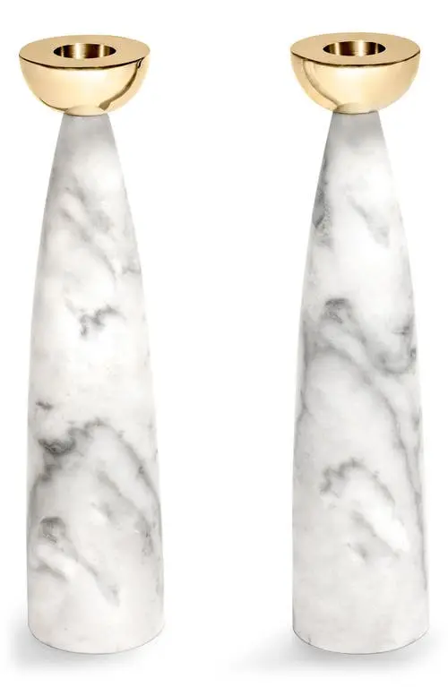 ANNA NEW YORK Coluna Set Of 2 Marble Candleholders - Carrara Gold