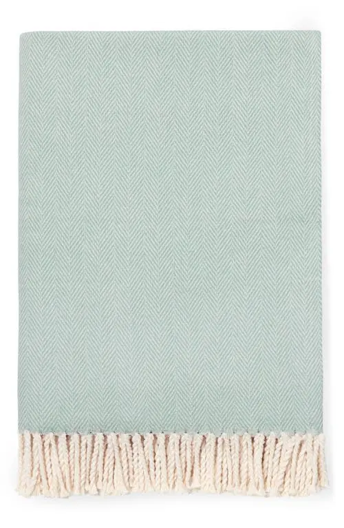 SFERRA Celine Fringed Herringbone Cotton Throw - Aqua