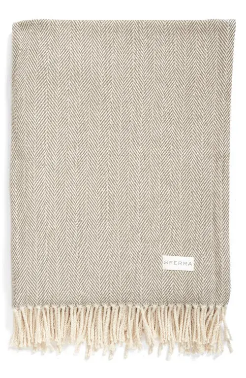 SFERRA Celine Fringed Herringbone Cotton Throw - Charcoal