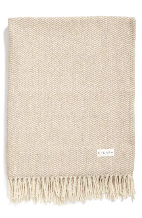 SFERRA Celine Fringed Herringbone Cotton Throw - Mushroom