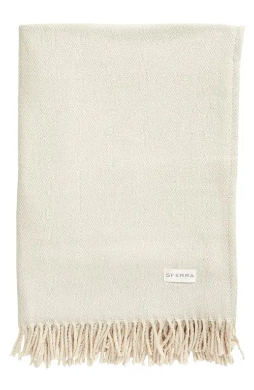 SFERRA Celine Fringed Herringbone Cotton Throw - Silversage