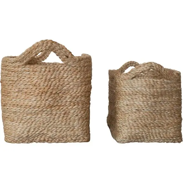WILL & ATLAS Set Of 2 Rectangular Jute Tray Baskets - Natural