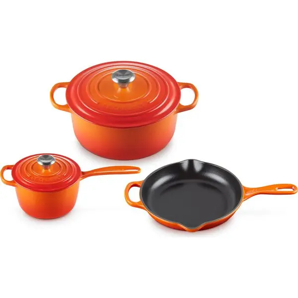 LE CREUSET 5-piece Signature Enameled Cast Iron Cookware Set - Flame