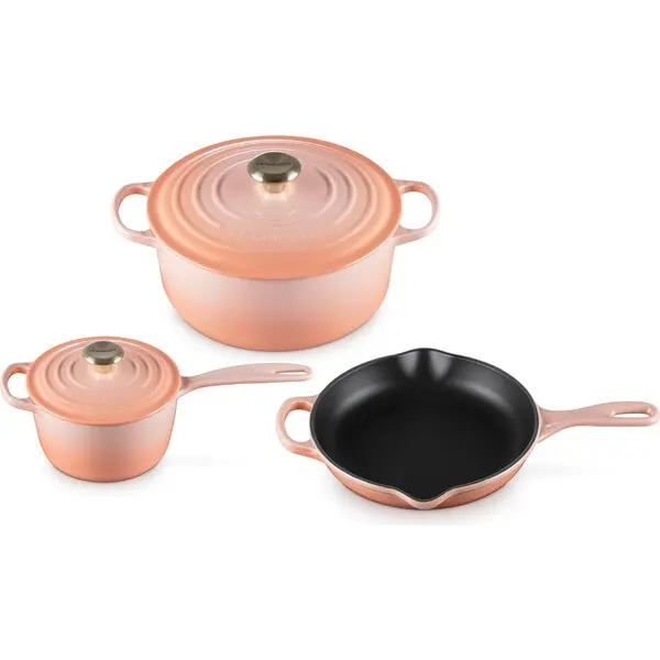 LE CREUSET 5-piece Signature Enameled Cast Iron Cookware Set - Peche