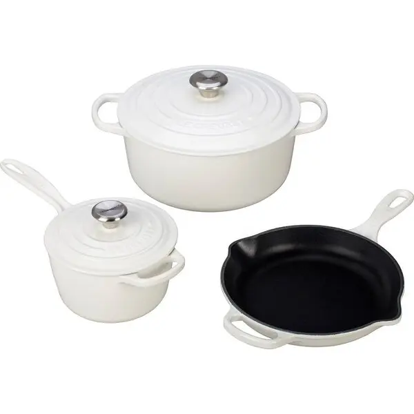 LE CREUSET 5-piece Signature Enameled Cast Iron Cookware Set - White