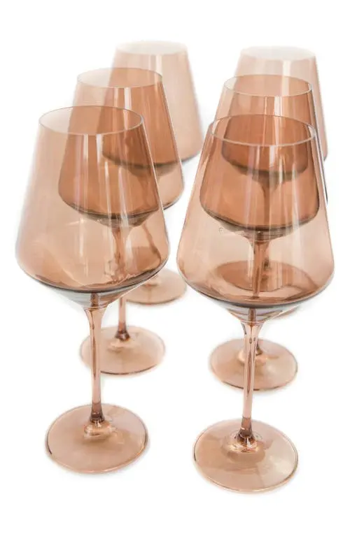 ESTELLE COLORED GLASS Set Of 6 Stem Wineglasses - Amber Smoke