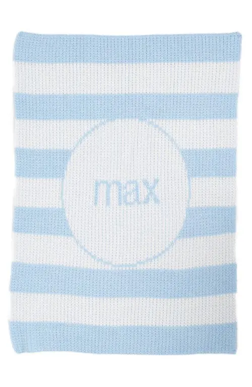 BUTTERSCOTCH BLANKEES Modern Stripe Personalized Stroller Blanket - White/pale Blue