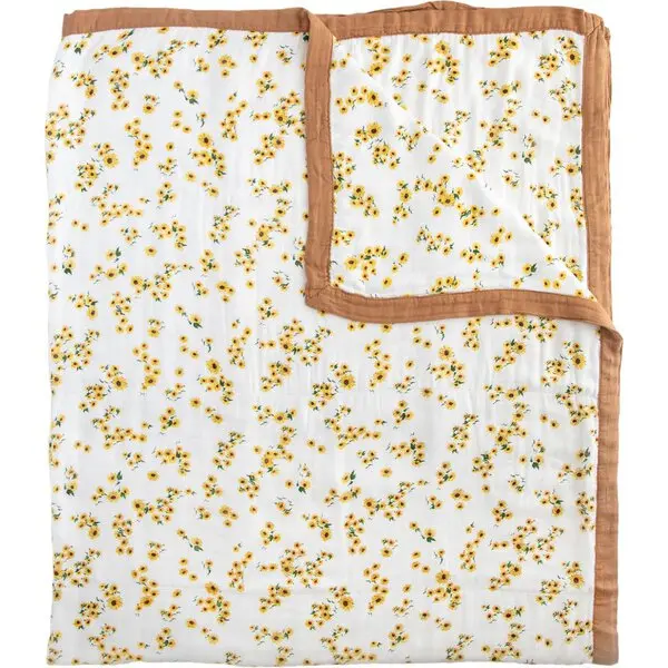 LITTLE UNICORN Deluxe Muslin Quilted Throw - Ditsy Sunflower