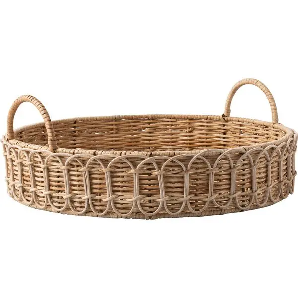 JULISKA Provence Round Rattan Serving Tray - Whitewash