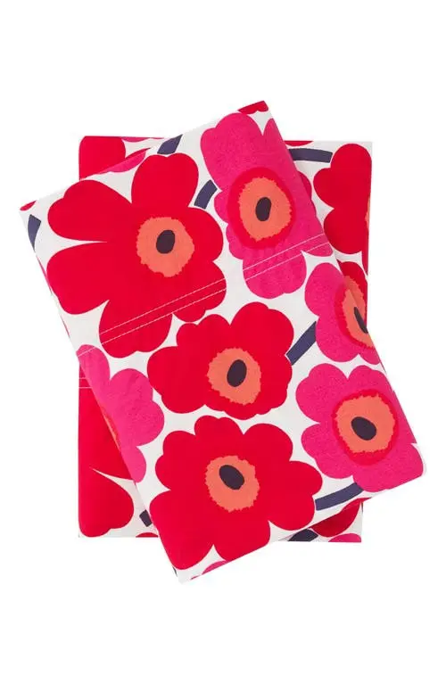 Marimekko Mini Unikko 200 Thread Count Pillowcases - Dark Red