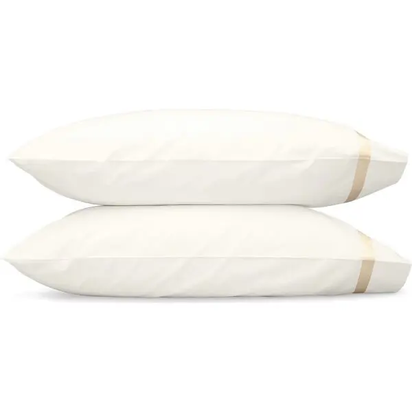 MATOUK Lowell 600 Thread Count Set Of 2 Pillowcases - Ivory/ Champagne