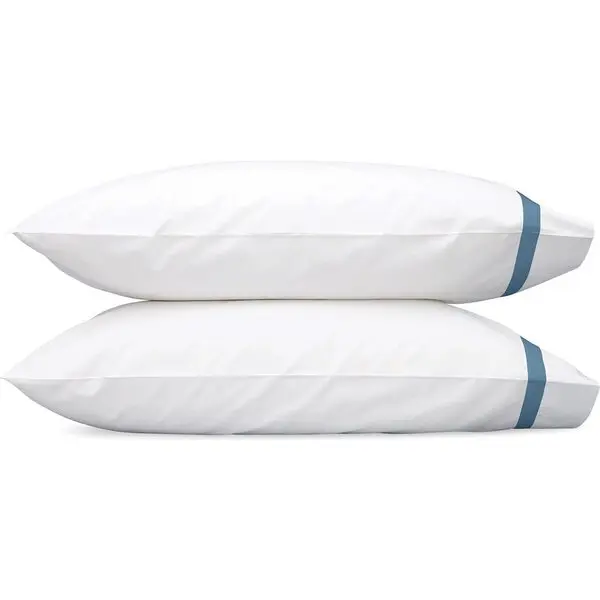 MATOUK Lowell 600 Thread Count Set Of 2 Pillowcases - White/ Sea