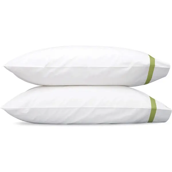 MATOUK Lowell 600 Thread Count Set Of 2 Pillowcases - White/grass