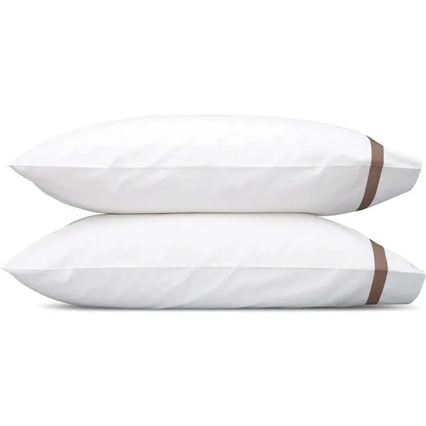 MATOUK Lowell 600 Thread Count Set Of 2 Pillowcases - White/mocha