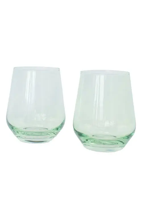 ESTELLE COLORED GLASS Set Of 2 Stemless Wineglasses - Mint Green