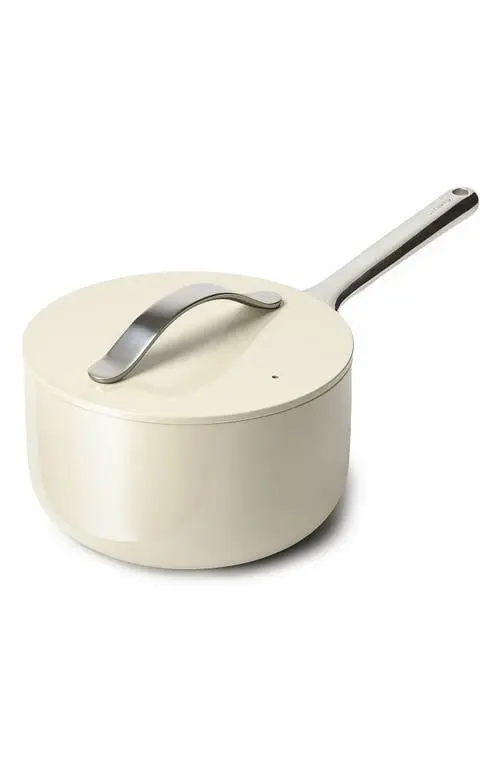CARAWAY Nonstick Ceramic 3-quart Sauce Pan With Lid - Cream