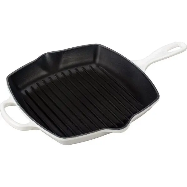 LE CREUSET 10 Inch Square Enamel Cast Iron Grill Pan - White