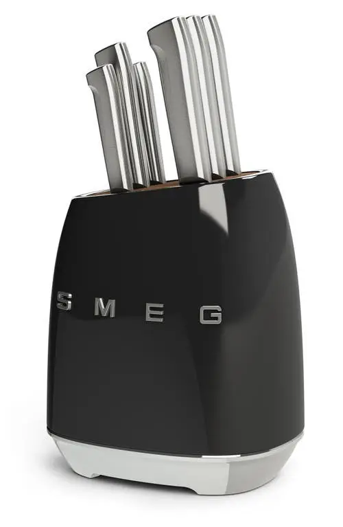 SMEG Stainless Steel 6-piece Knife Block Set - Black