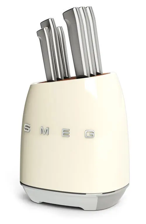 SMEG Stainless Steel 6-piece Knife Block Set - Cream