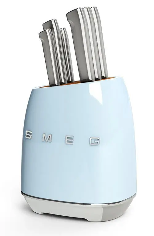 SMEG Stainless Steel 6-piece Knife Block Set - Pastel Blue