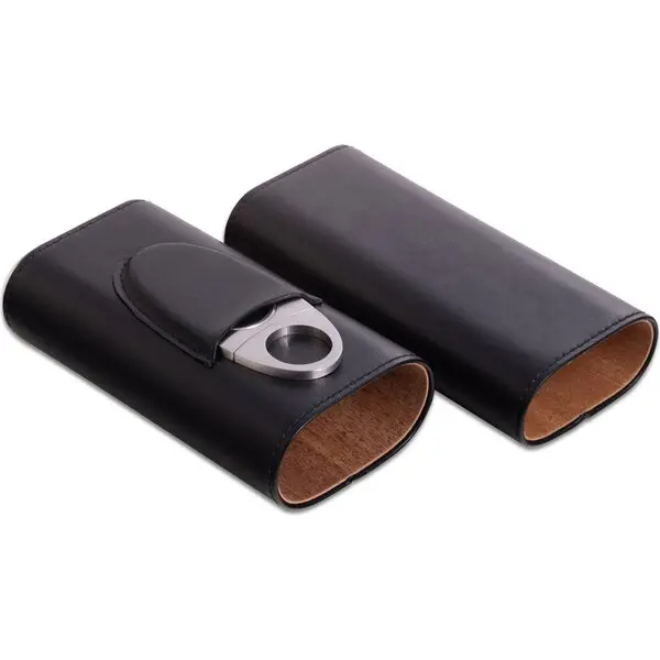 BEY-BERK Richie Cigar Case & Cutter Set - Black