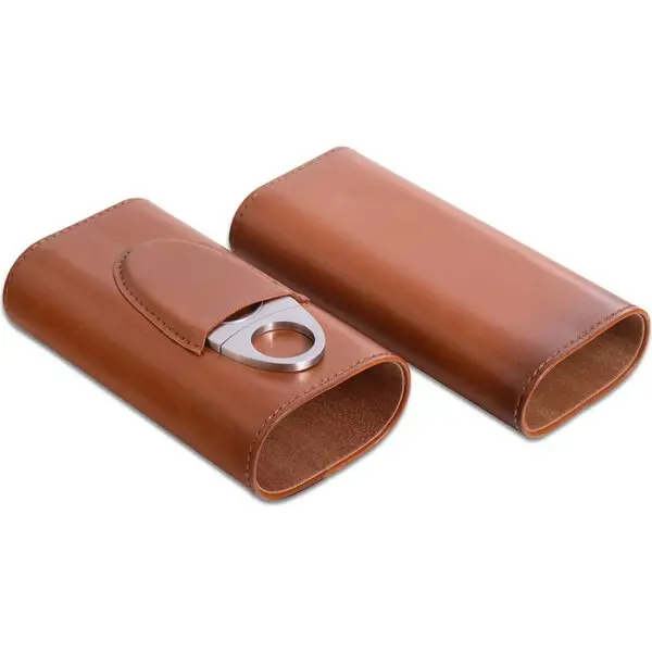 BEY-BERK Richie Cigar Case & Cutter Set - Brown