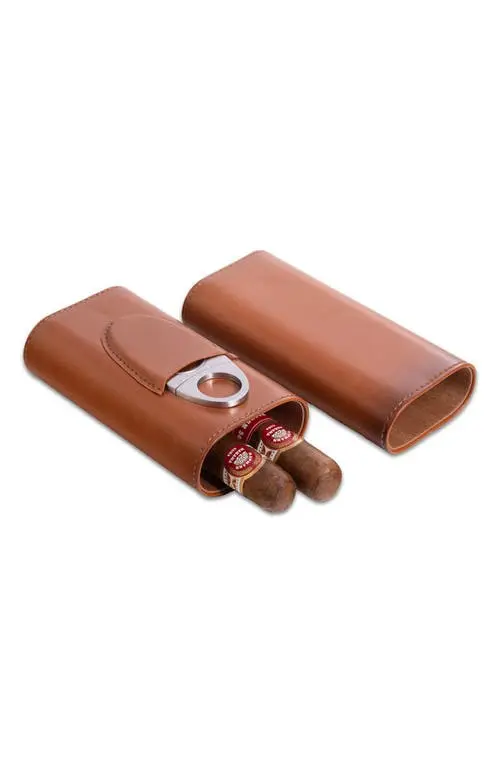 BEY-BERK Richie Cigar Case & Cutter Set - Brown