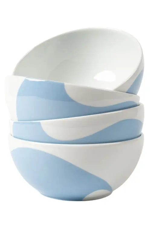 MISETTE Set Of 4 Porcelain Bowls - Color Block - Blue/ White