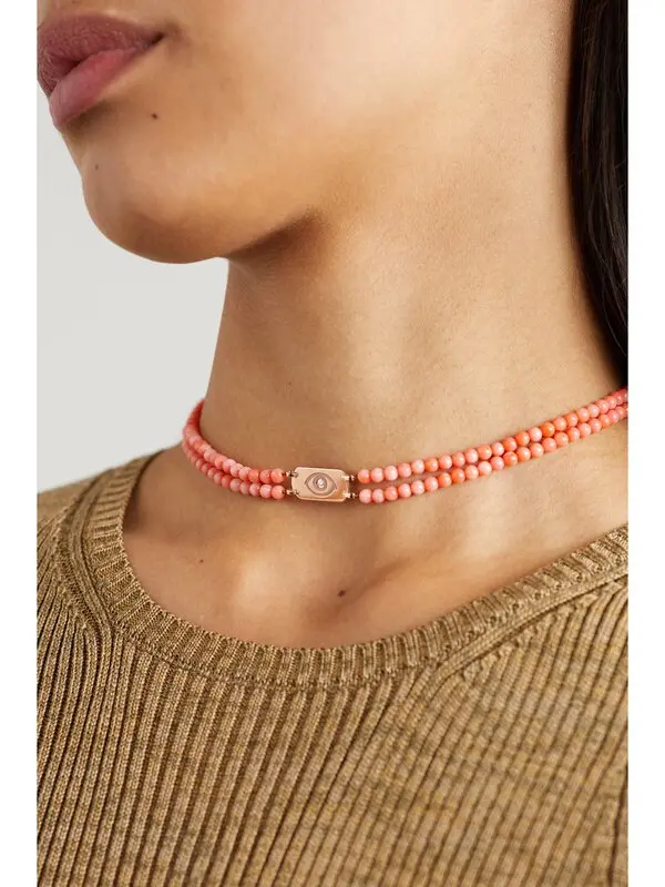 DIANE KORDAS Id 14-karat Bead And Diamond Choker