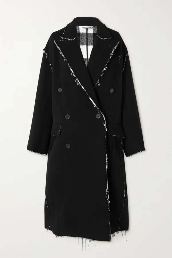 Balenciaga Oversized Double-breasted Frayed Wool-blend Coat