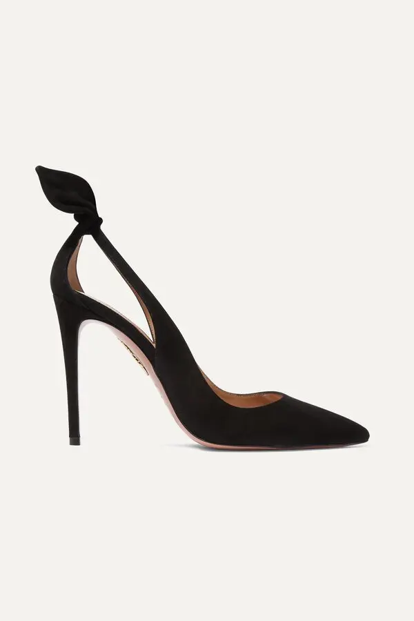 AQUAZZURA Bow Tie 105 Suede Pumps - Black