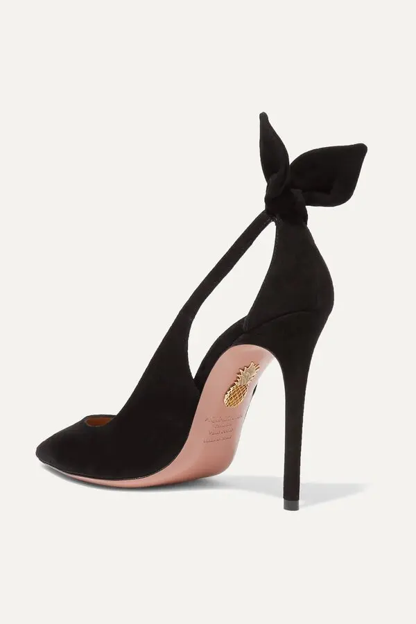 AQUAZZURA Bow Tie 105 Suede Pumps - Black