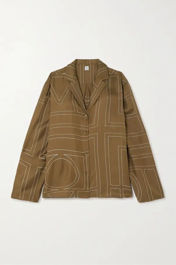 TOTEME Embroidered Silk-twill Shirt