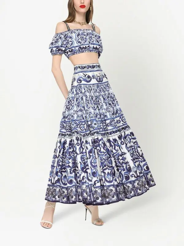 Dolce & Gabbana Majolica-print Pleated Maxi Skirt - Blue