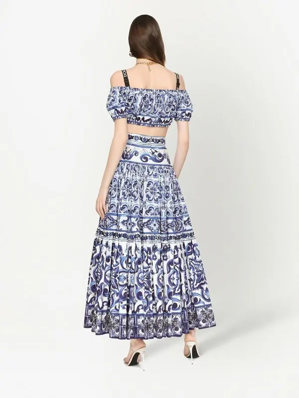Dolce & Gabbana Majolica-print Pleated Maxi Skirt - Blue