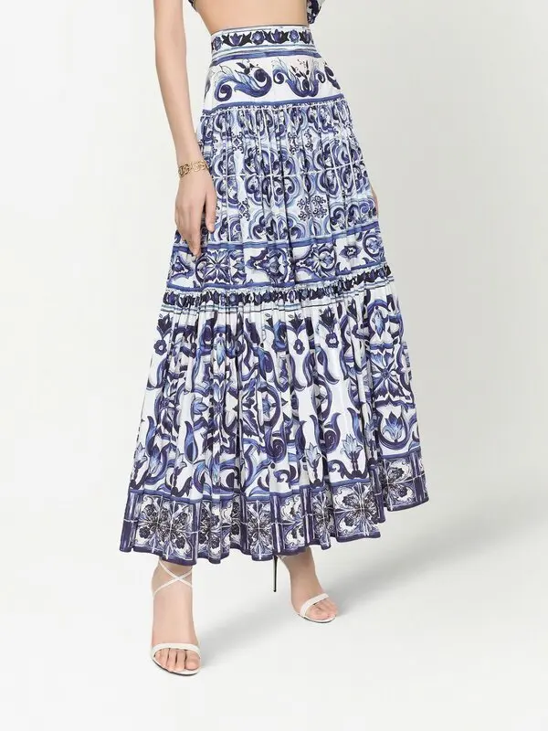 Dolce & Gabbana Majolica-print Pleated Maxi Skirt - Blue